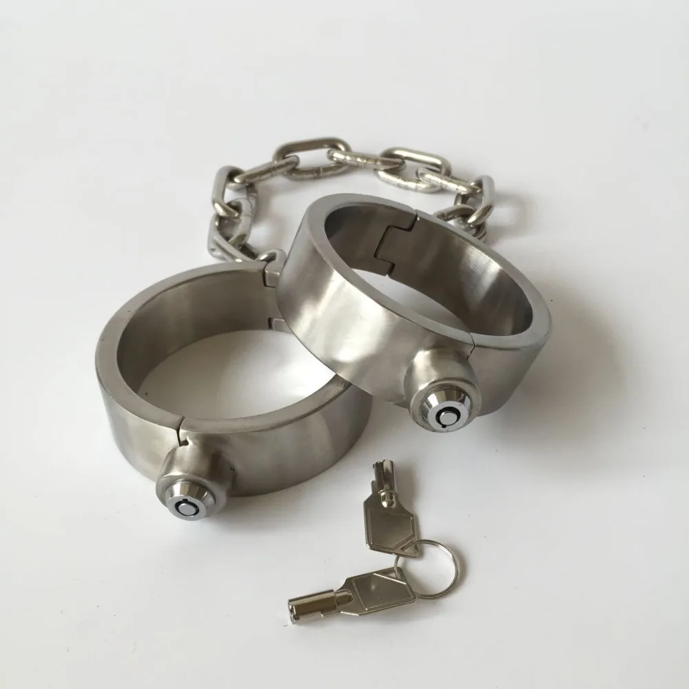 stainless steel shackles chain leg irons ankle cuffs bondage harness ...