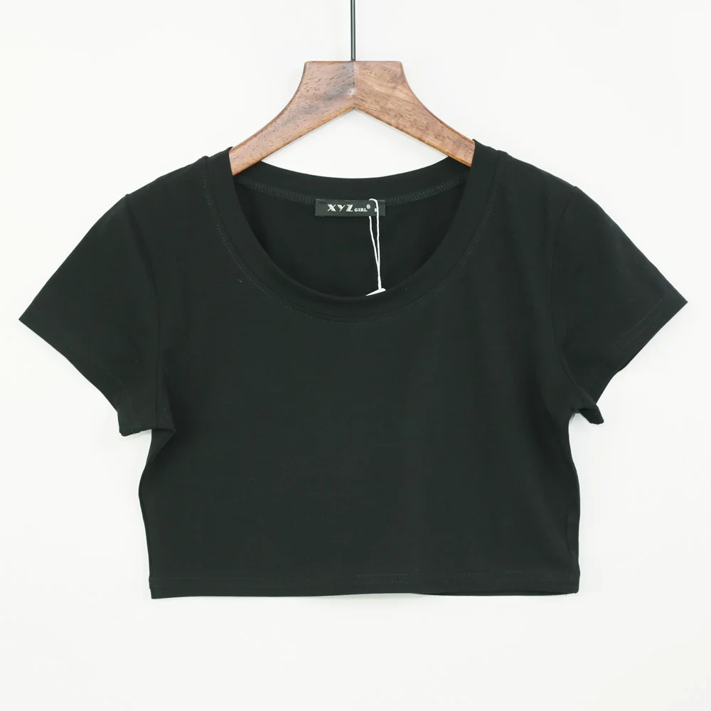2 Colors Sexy Crop Top T Shirt Women Solid White Black T Shirt Women