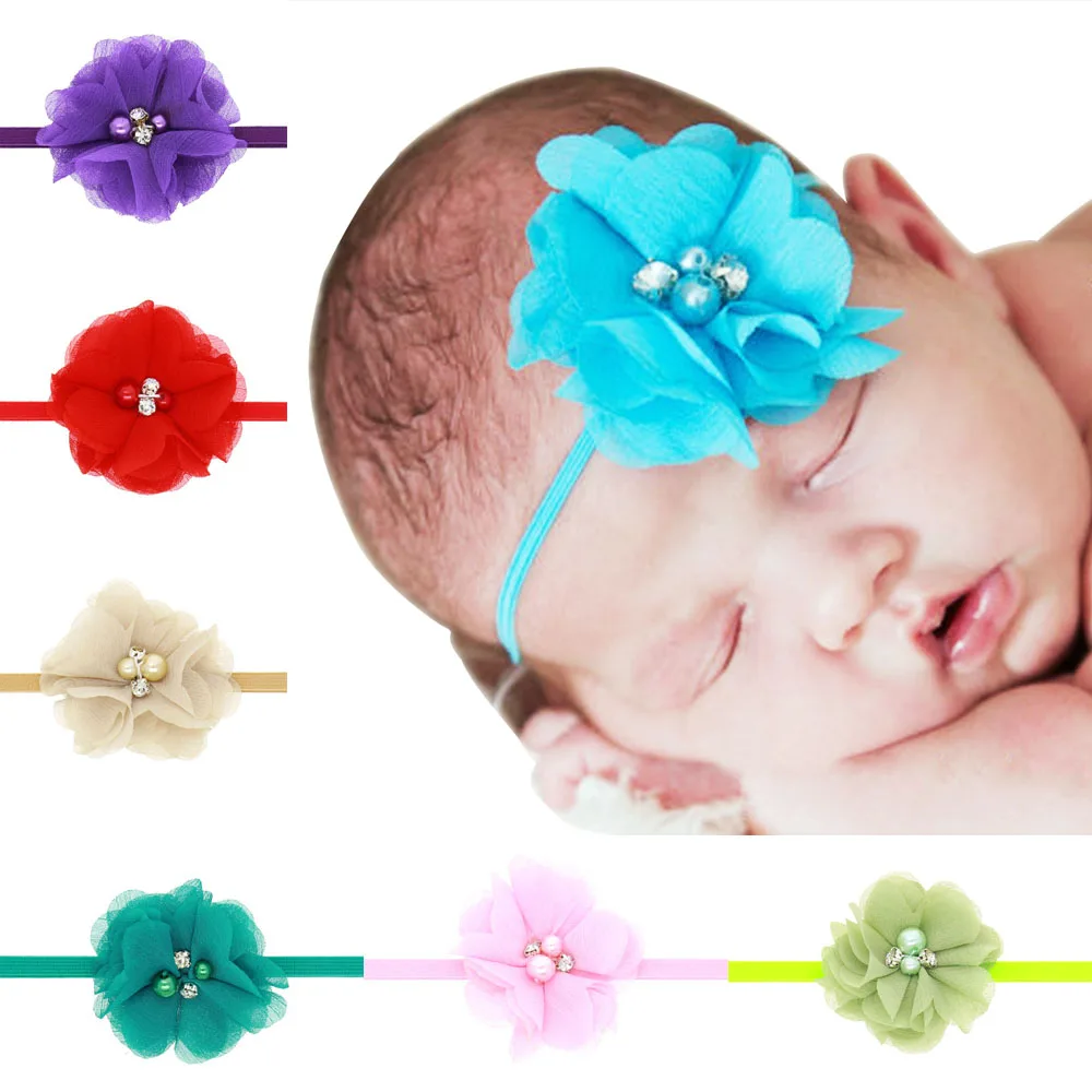 Moda recién nacido mano cosida Correa fina elástico del pelo (Flor 5,5 ...