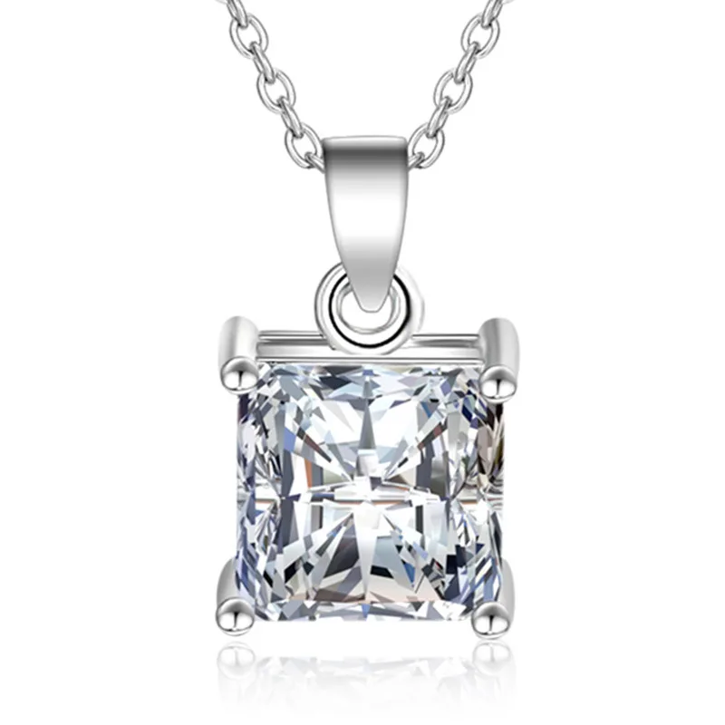 100% 925 sterling silver shiny crystal square ladies`pendant necklaces ...