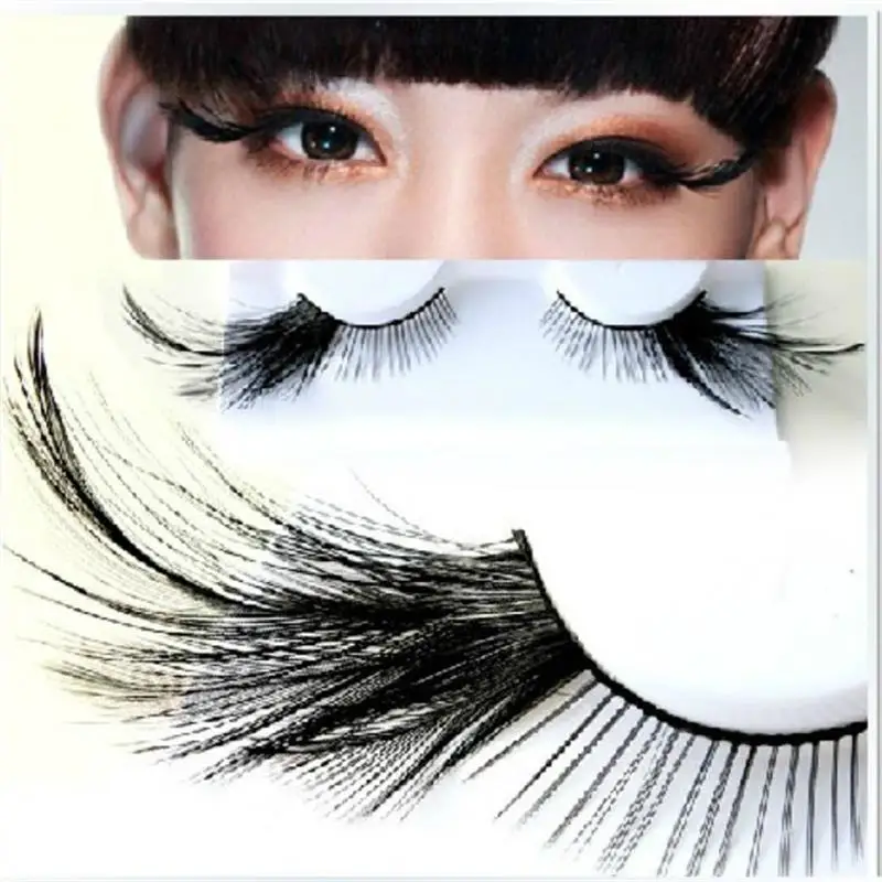 1 pairs Black Feather stage exaggerated false eyelashes party ...