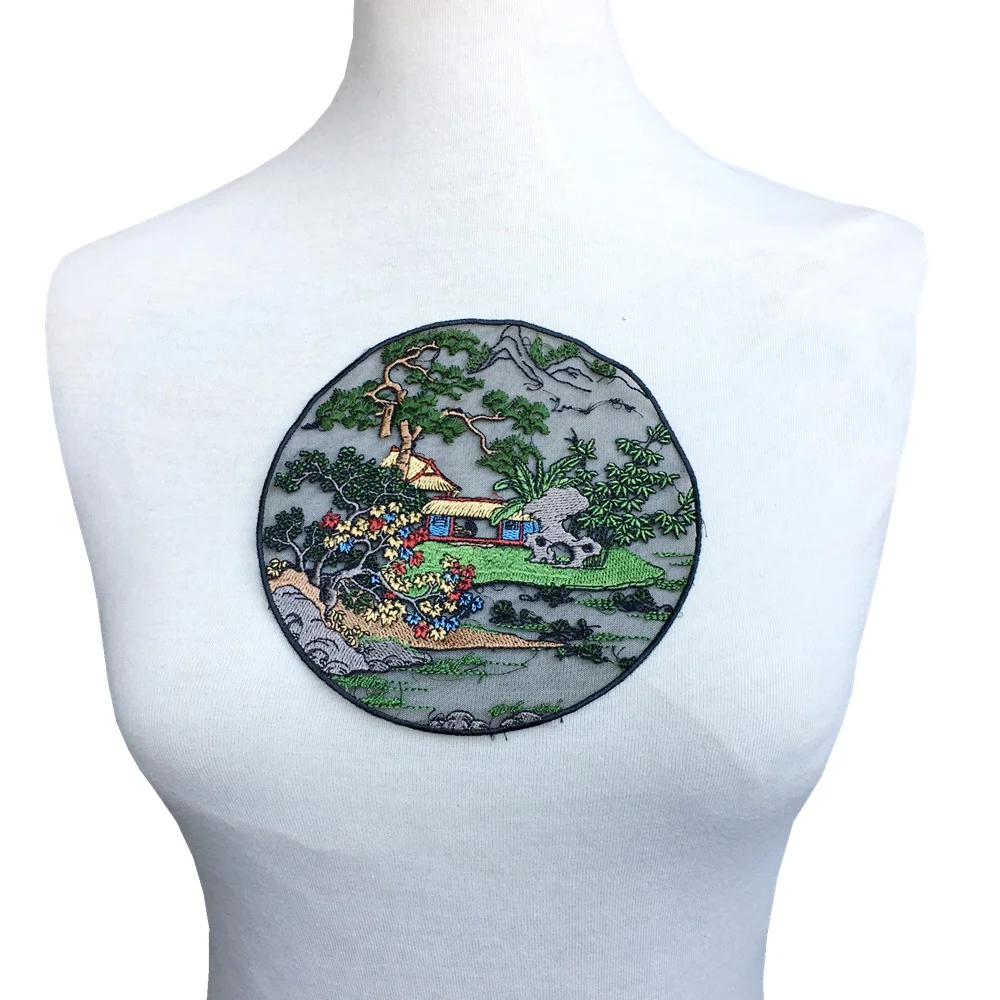 2pc-Sew-On-Chinese-Landscape-Embroidered-Patch-Round-Embroidery ...