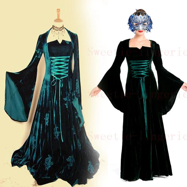 Medieval Queen Costumes Green Jasper Fantasias Long Gown Cosplay ...