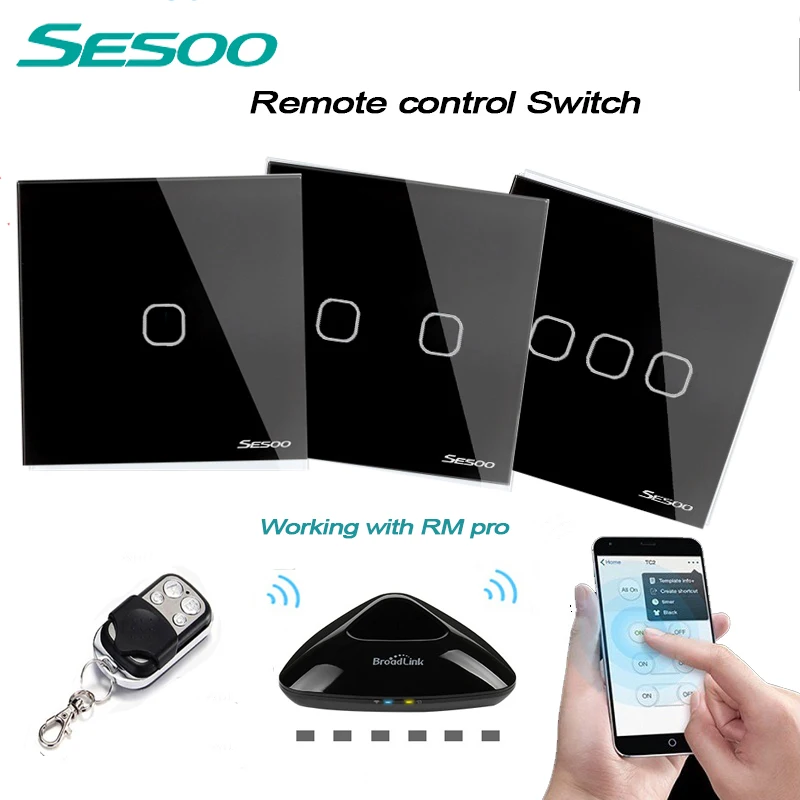 SESOO EU/UK Standard 1,2,3,gang RF433 Remote Control Touch Wall Switch ...