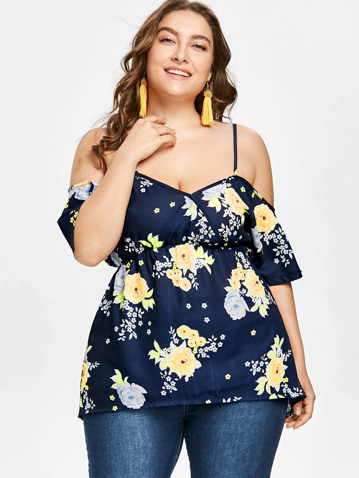 2018 Summer Shirt Plus Size Flower Spaghetti Strap Blouse Women Summer ...
