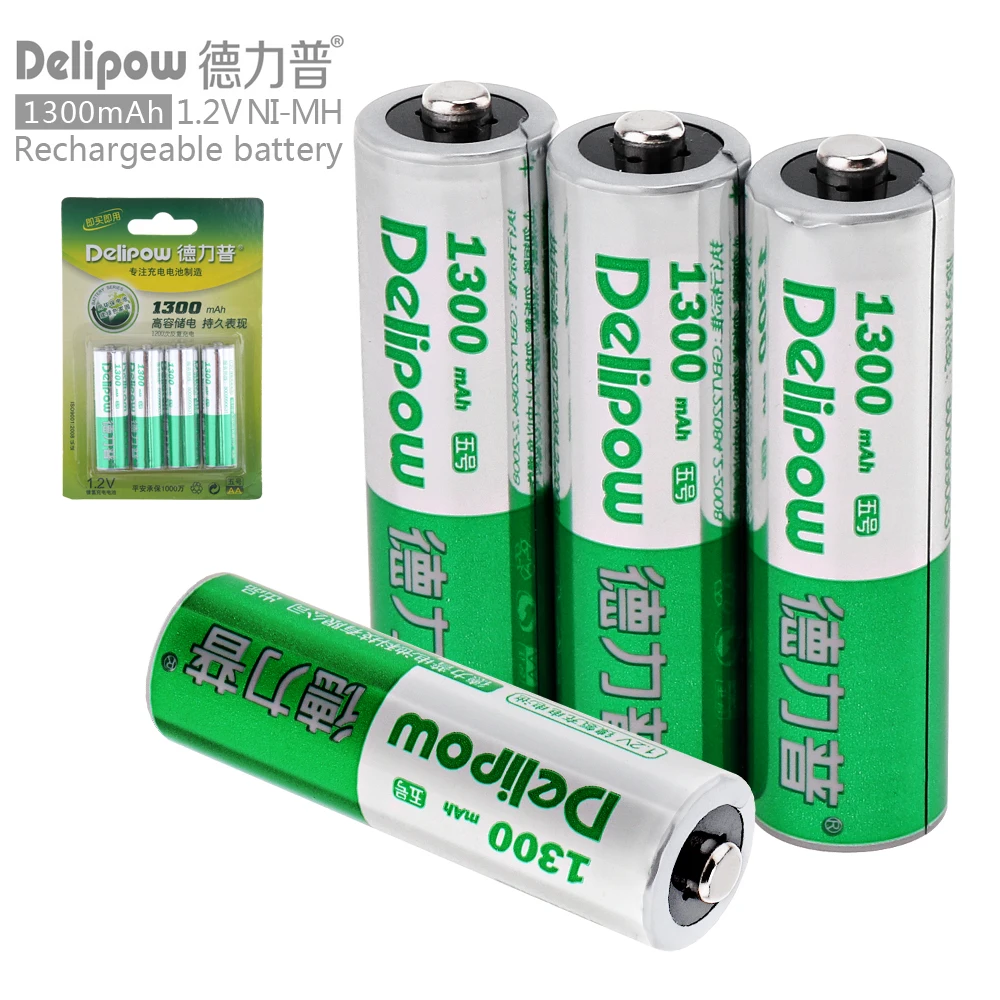Delipow 4pcs AA 1.2V 1300mAh High Capacity Ni Mh LSD Rechargeable ...