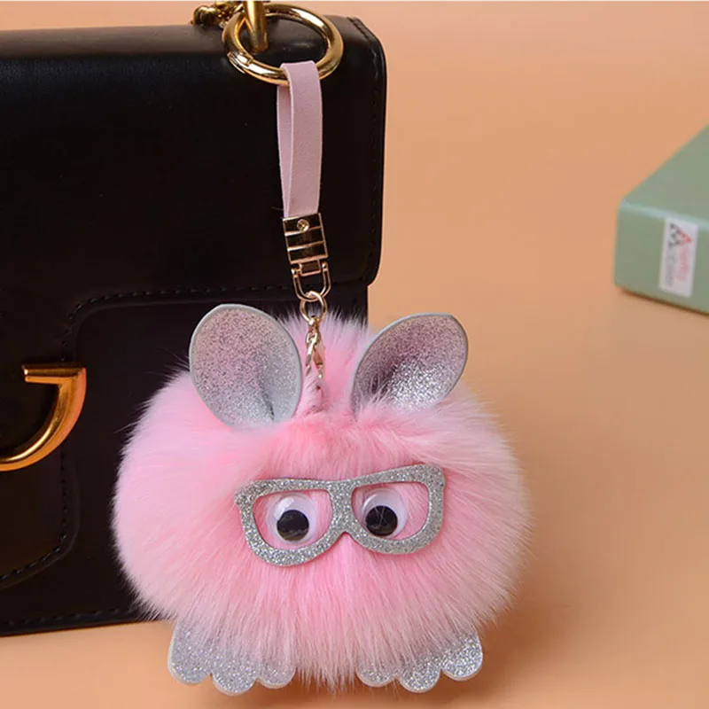 Ms.Minshu Rabbit Fur Keychain Fashion Girl Bag Charm Genuine Rabbit Fur ...