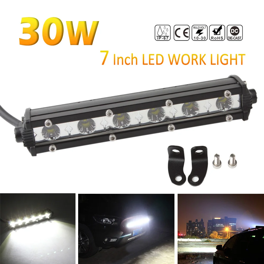 Slim 7 inch 30W Offroad Car LED Spot Work Light Bar Waterproof Single ...