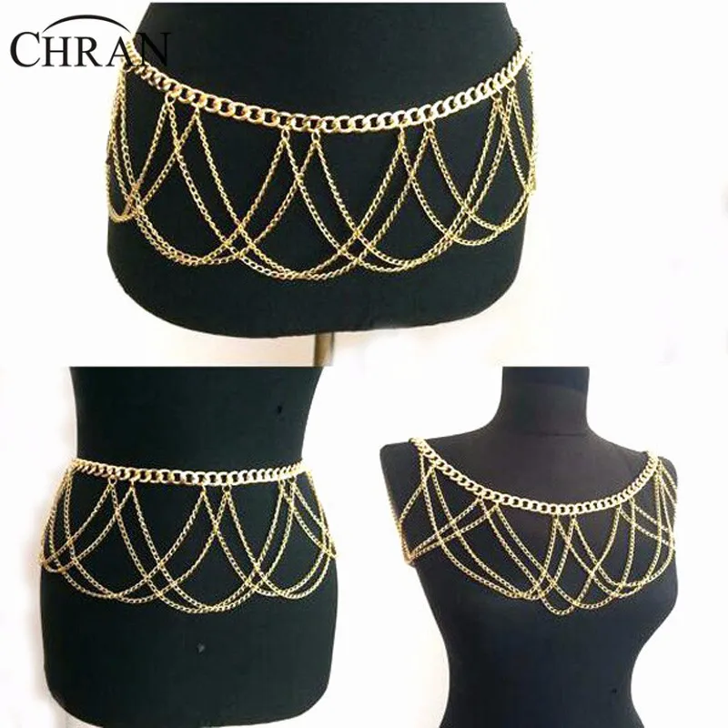 Chran Gold Tone Sexy Bikini Beach Body Chain Necklace Women Waist Belt