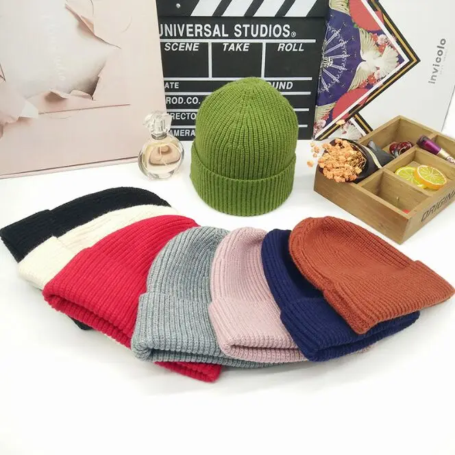 PUNS004 Winter Korea Women warm wool knitted Hats Caps Concise Curled ...
