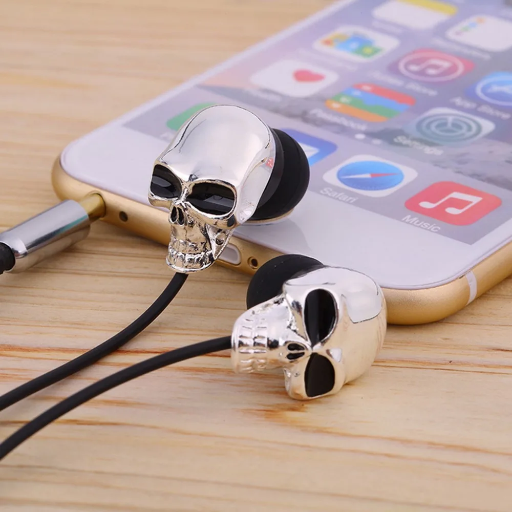 Cool Skull Heads 3.5mm Port Wired Earphones Earbuds Headset For MP3 for ...