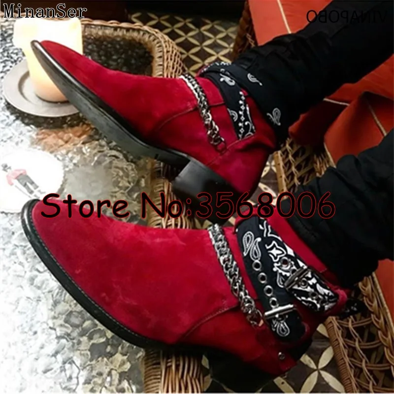 Brown-Black-Sequins-Men-Real-Leather-High-Top-Metal-Chain-Ankle-Boots ...