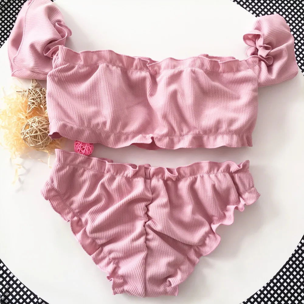2018 Brazilian Bikini Women Swimsuit Frilled Textured Ruffles Bandeau ...
