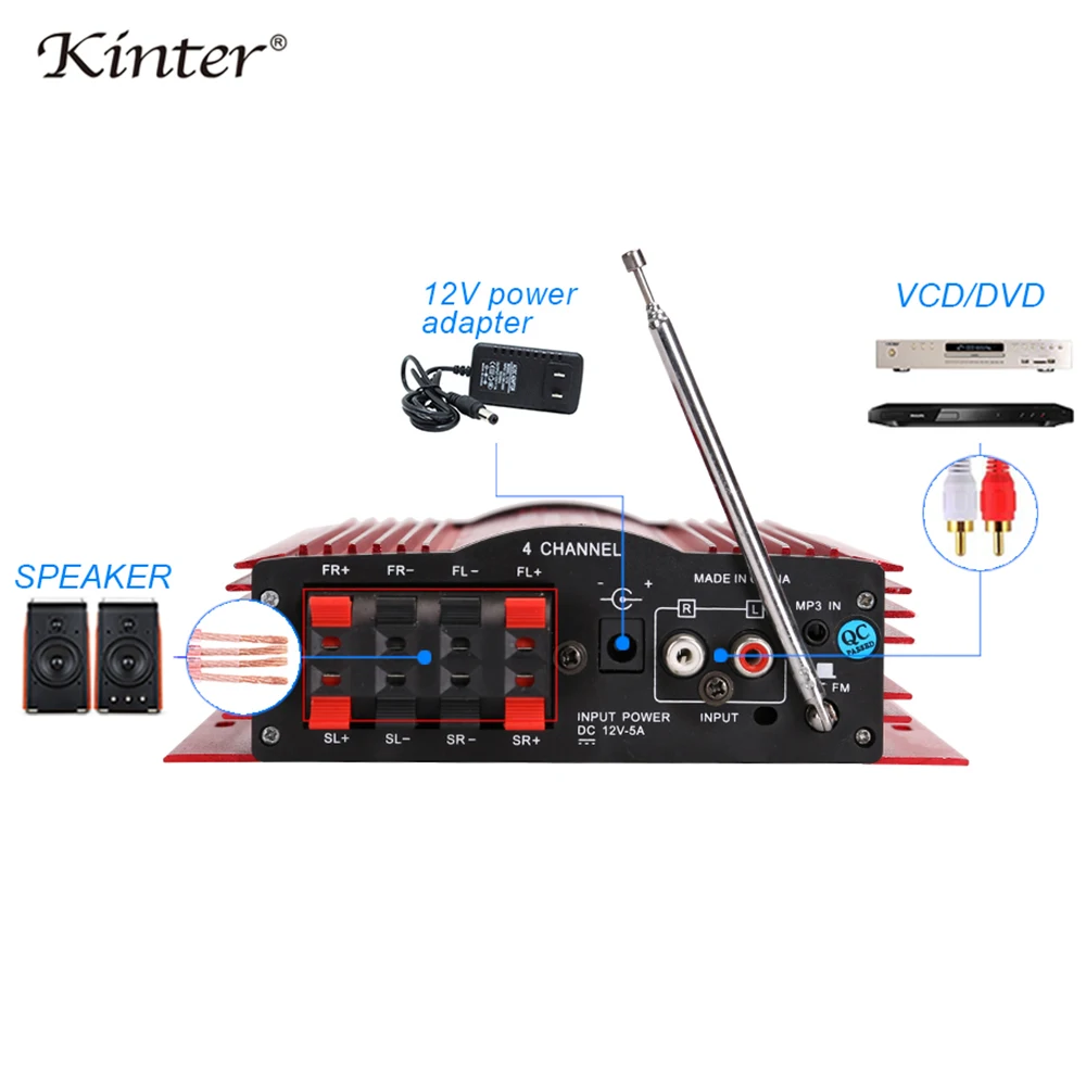 Kinter MA-900 Mini Audio Amplifier in home 4channel DC12V car stereo ...