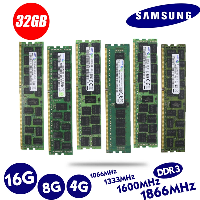 Samsung memória Do Servidor reg ecc 4GB GB GB 32 16 8GB DDR3 PC3 1066Mhz 1333Mhz 1600Mhz 1866Mhz ...