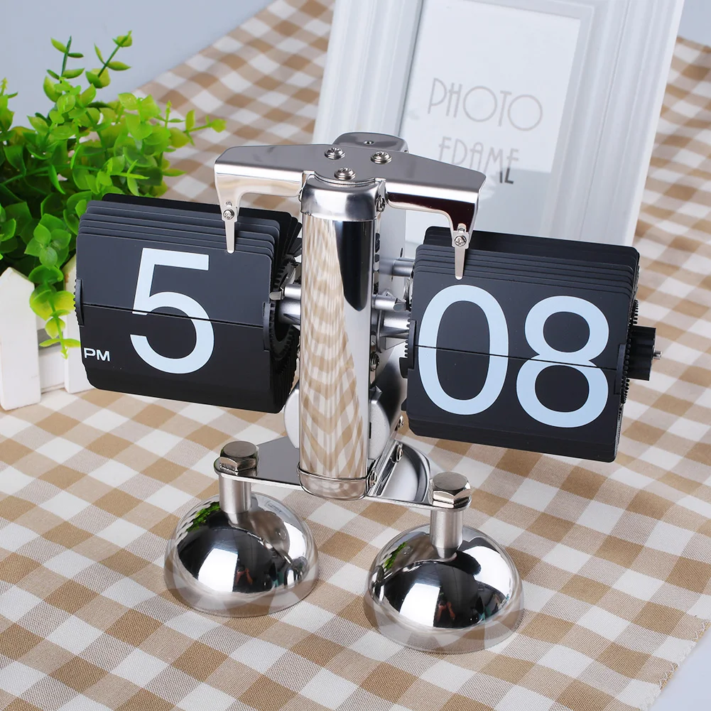 Retro Scale Metal Modern Digital Auto Flip Dual Stand Home Desk Clock ...