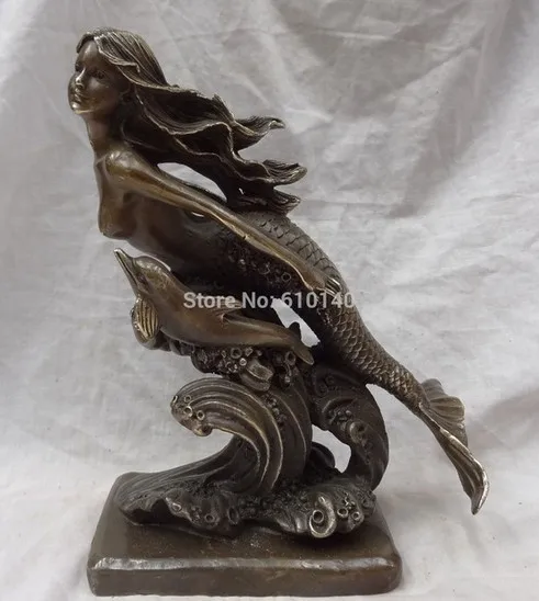 YM 311 11" Chinese Bronze fairy Belle Mermaid Sea maid Fish Sea maiden ...