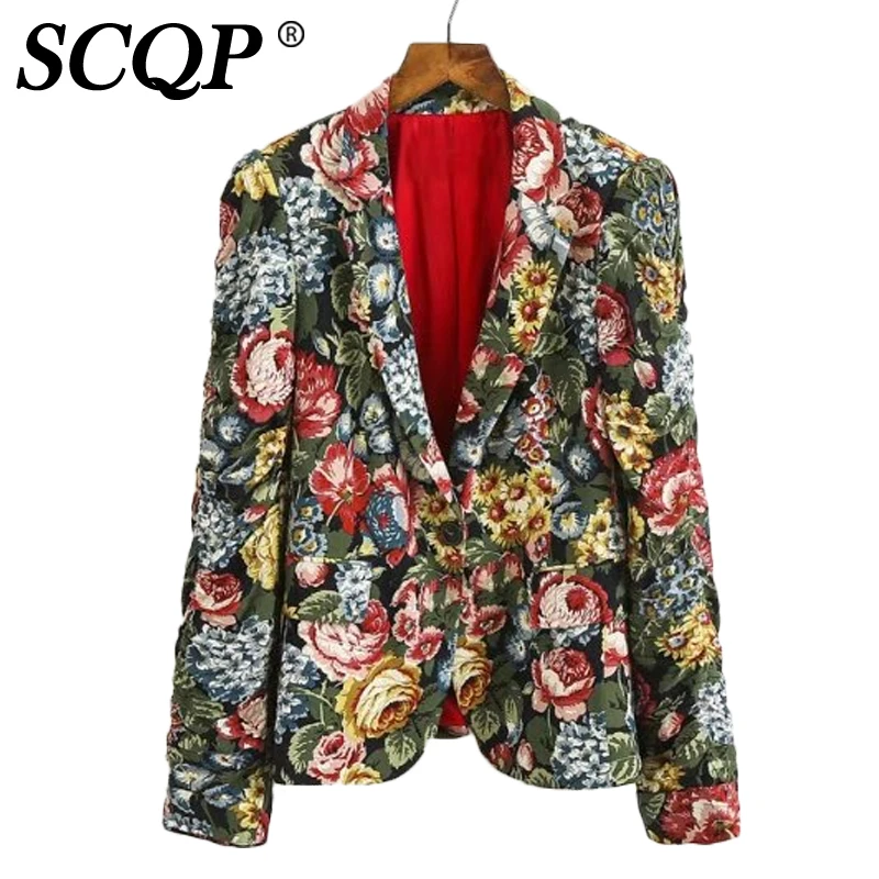 SCQP Spring Autumn Green Slim Open Stitch Women Tops Floral Printed ...