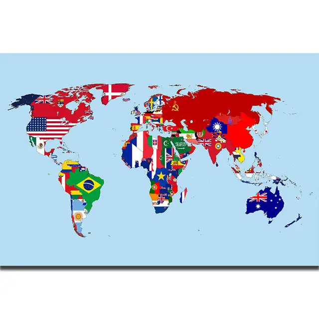 S1872 19th Century Flags Of The World Map History Education Wall Art ...
