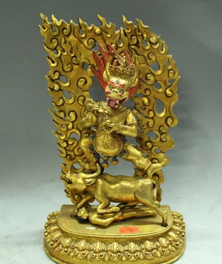 wholesale factory 10" Tibet Buddhism Temple Bronze 24K Gold Stand Bull ...
