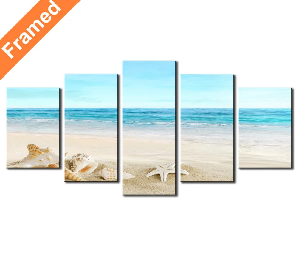 S711 Starfish Shell & Blue Sea, 5 panel Large HD Canvas Print Painting ...
