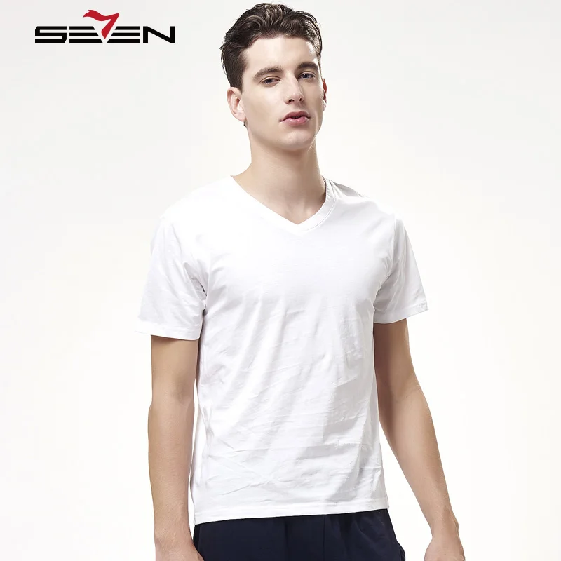 Seven7 Casual Men Undershirts Solid V Neck 100 Cotton Comfortable Men