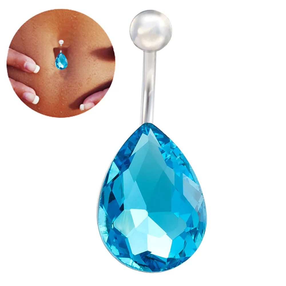 2019 Water Deop Blue Austrian crystal Gold Color Belly Button Rings ...