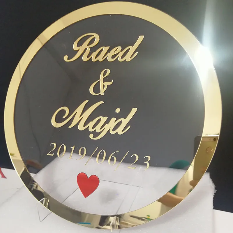 Custom Round Wedding Name Personalized Mirror Acrylic Frame Bride Groom ...
