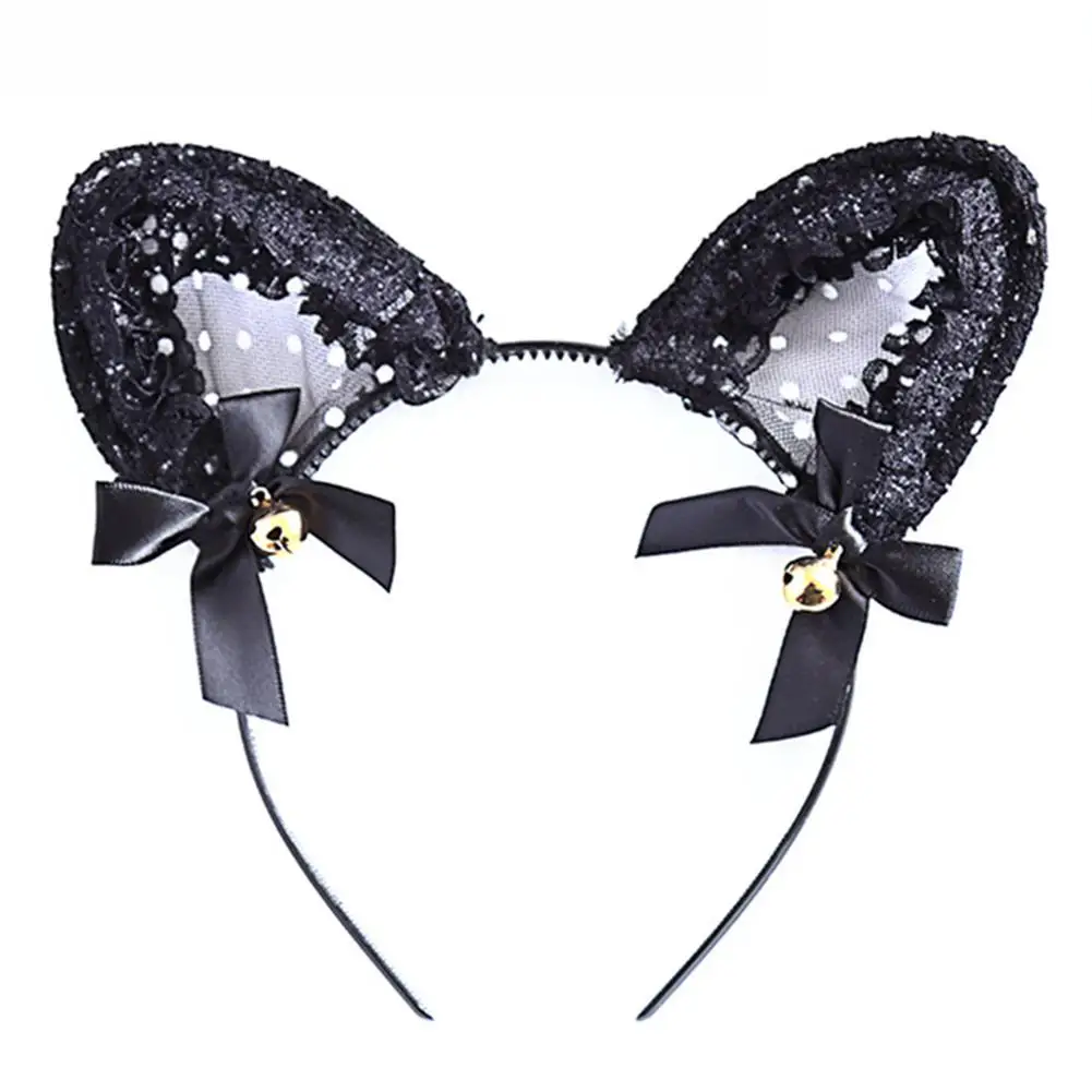 Xy Fancy Women Sexy Lovely Bowknot Bell Lace Cat Ear Headband Flirt Sex Toy Party Cosplay Hair