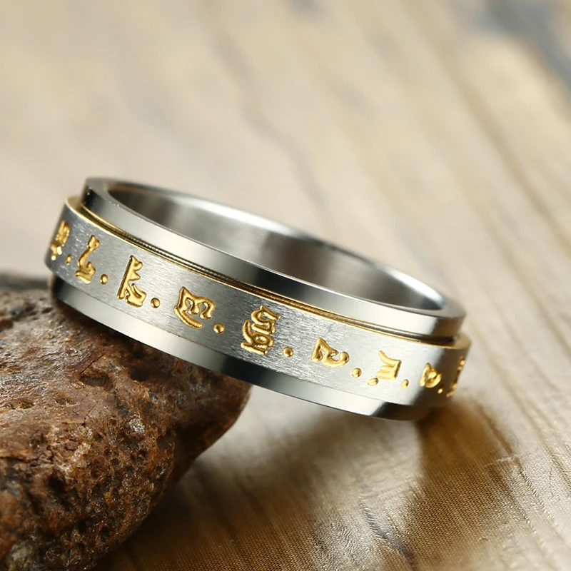2018 New Wedding Spinner Ring for Men Stainless Steel Yellow Mammon ...