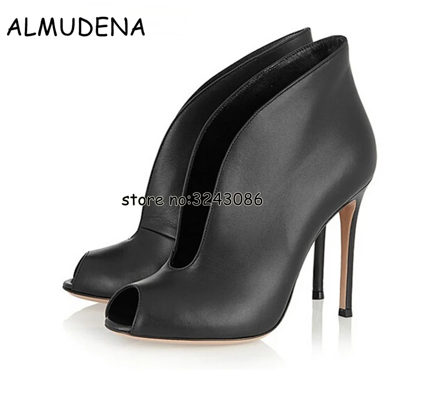 Newest Suede Velvet Leather Women Peep Toe Ankle Booties Deep V Front ...
