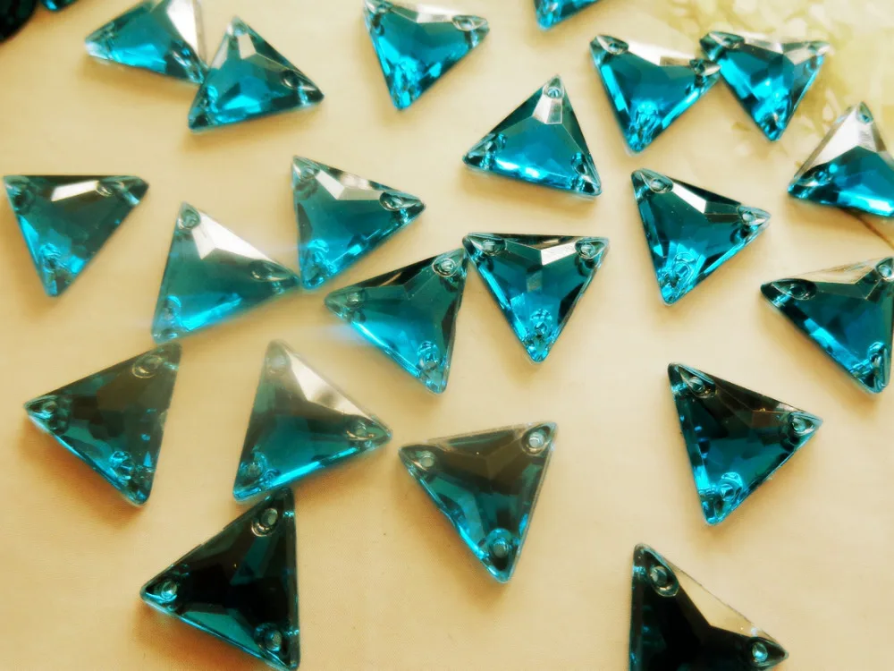 200pcs 12mm Triangle Shape Crystal Blue-green Colour Sew On Stones ...