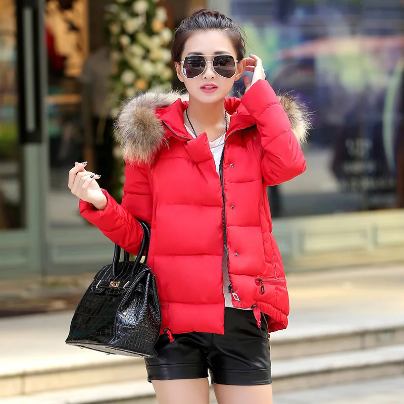 2015 new women winter coat female short fur callor hat slim red black ...