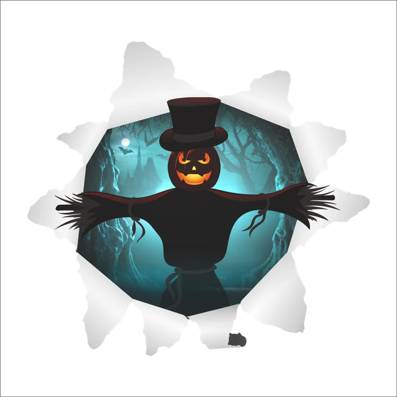 Pumpkin Lantern Scarecrow 3d Broken Hole Wall Stickers Halloween ...