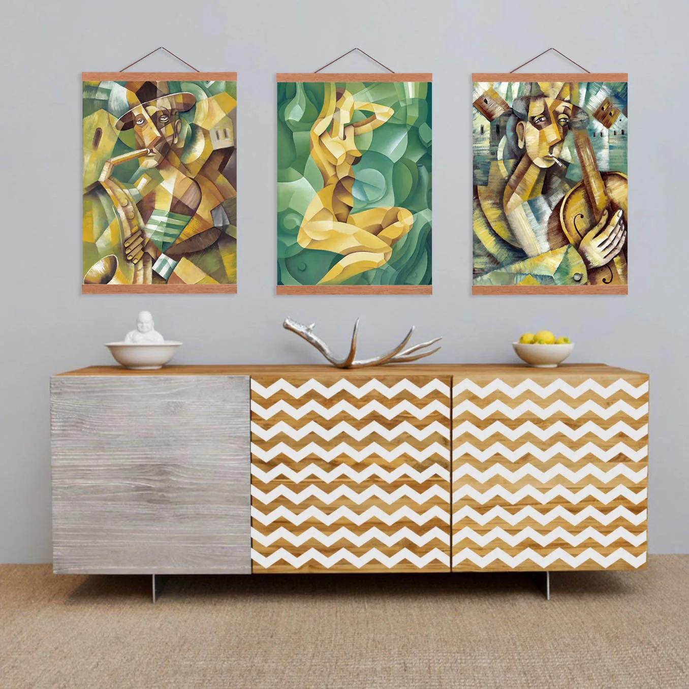 Abstract Three Dimensional Characters Wooden Framed Poster And Print ...