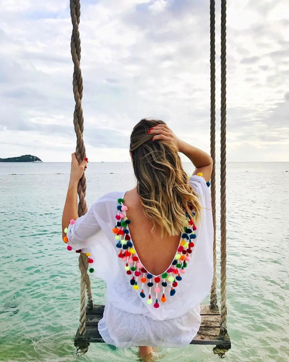 2018 Sexy Ethnic Beach Cover Up Women Dress Tassels Backless Short ...