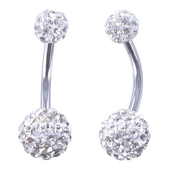 Stainless Steel Belly Button Navel Ring Body Piercing 10mmand6mm Crystal Disco Balland316l Surgical