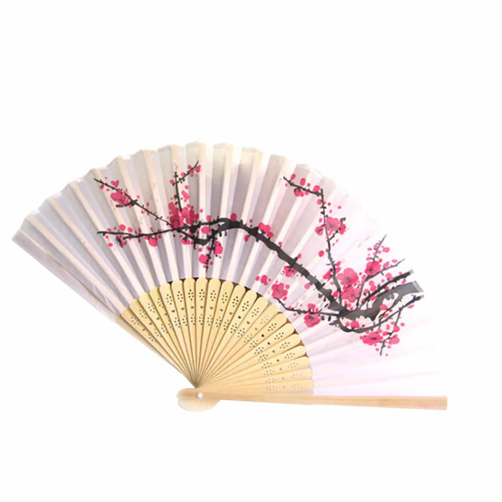 Fancy Chinese Silk Bamboo Hand Held Folding Cherry Blossom Wedding ...