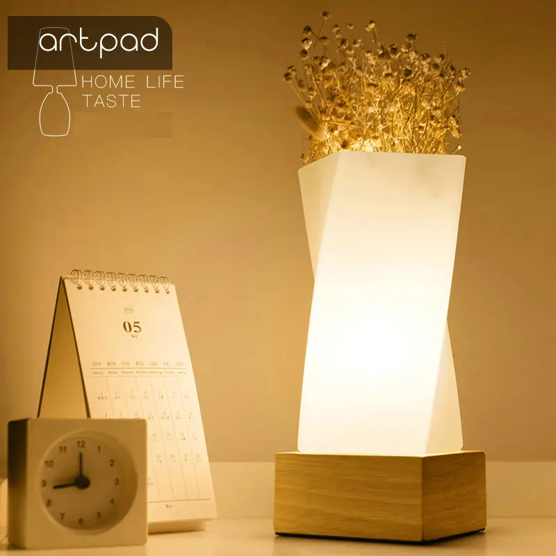 Artpad Nordic Simple Flower Tabletop Light Solid Wood E27 Base Glass ...