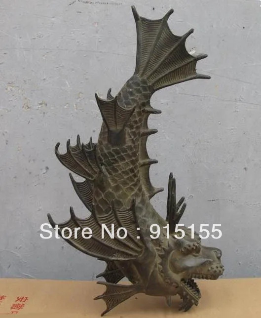 14"China Royal Classical Bronze handwork carved Dragon Fish Swordfish ...
