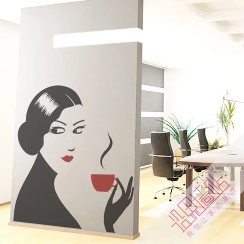 Leisure coffee glass wall sticker/woman/cafe window decoration ...