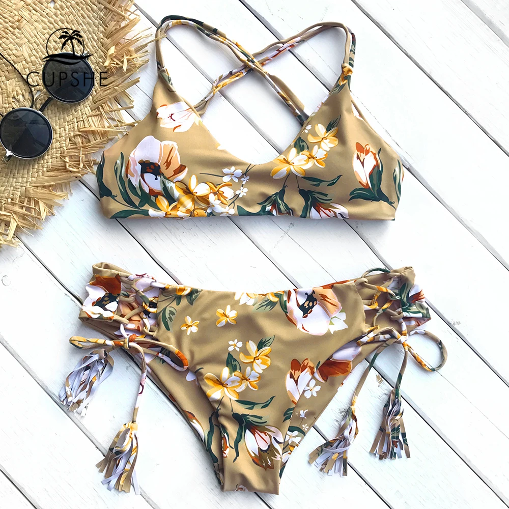 Buy Cupshe Golden Beach Flora Print Bikini Set Women