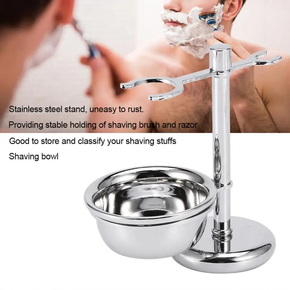 Men Shaving Set Stainless Steel Shaver Brush Razor Stand Holder+ ...