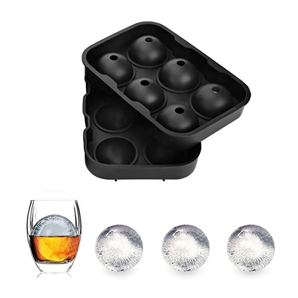 6 Cell Ice Ball Mold Silicone Ice Cube Ball Whiskey Cocktail Frozen Ice ...