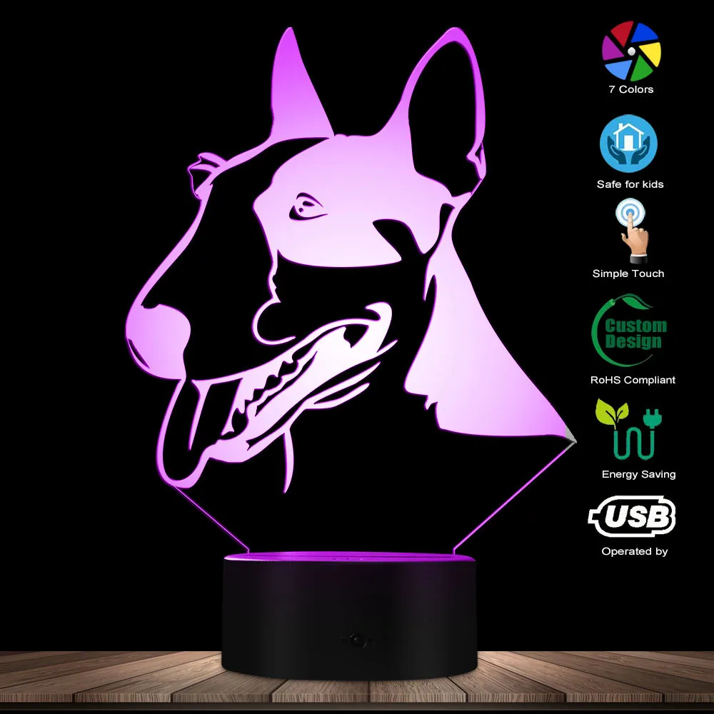 Pit Bull Terrier Shape Design Led Night Light Puppy Dog Pet 3d Table ...