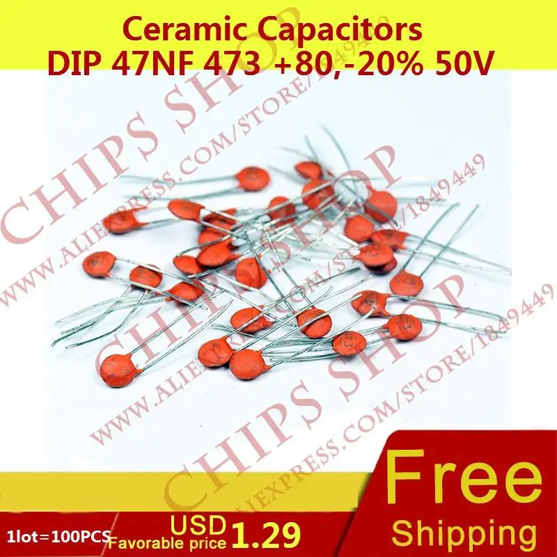 1LOT=100PCS Ceramic Capacitors DIP 47nF 473 +80, 20% 50V 47000pF 0 ...