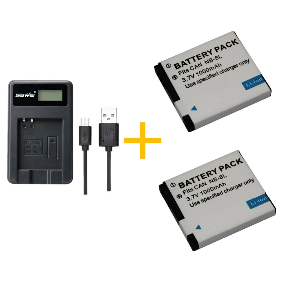 2 Pcs 1000mAh NB 8L NB 8L rechargeable Battery with battery charger For ...