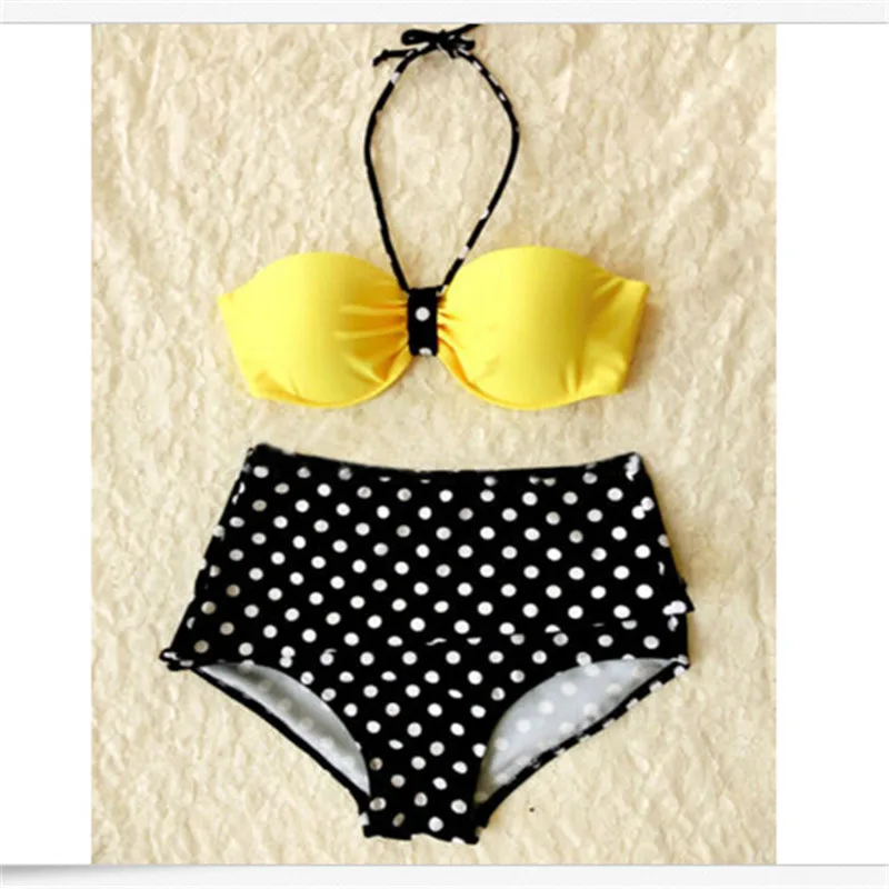 Sexy Womens Push Up Padded Bra Bandage Bikini Set Bathing High Waisted Retro Wave Swimwear