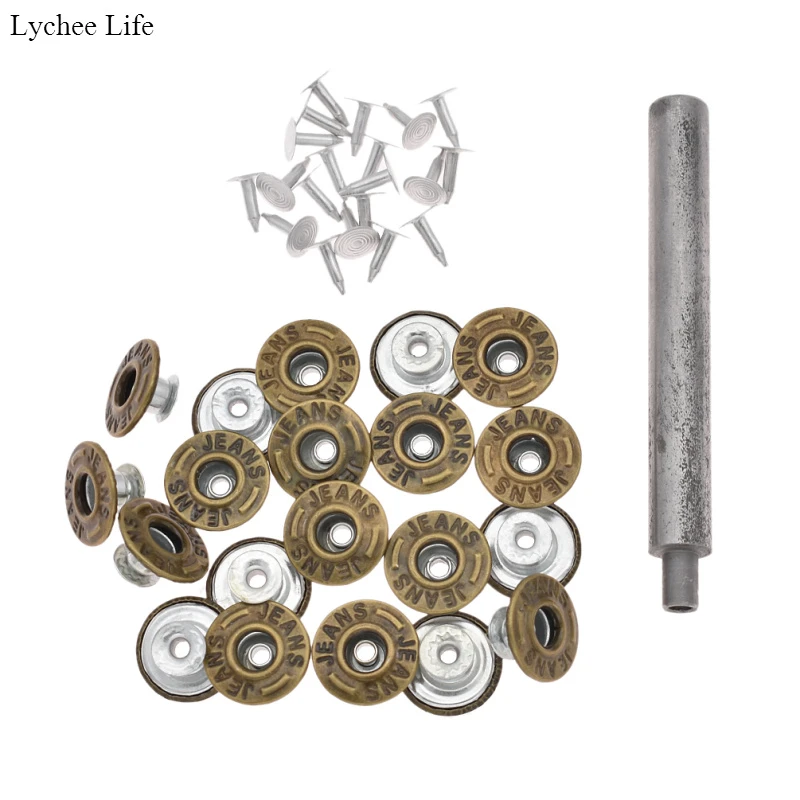 Lychee Life 20pcs Metal Jeans Tack Snap Button Stud Rivet NO SEW ...