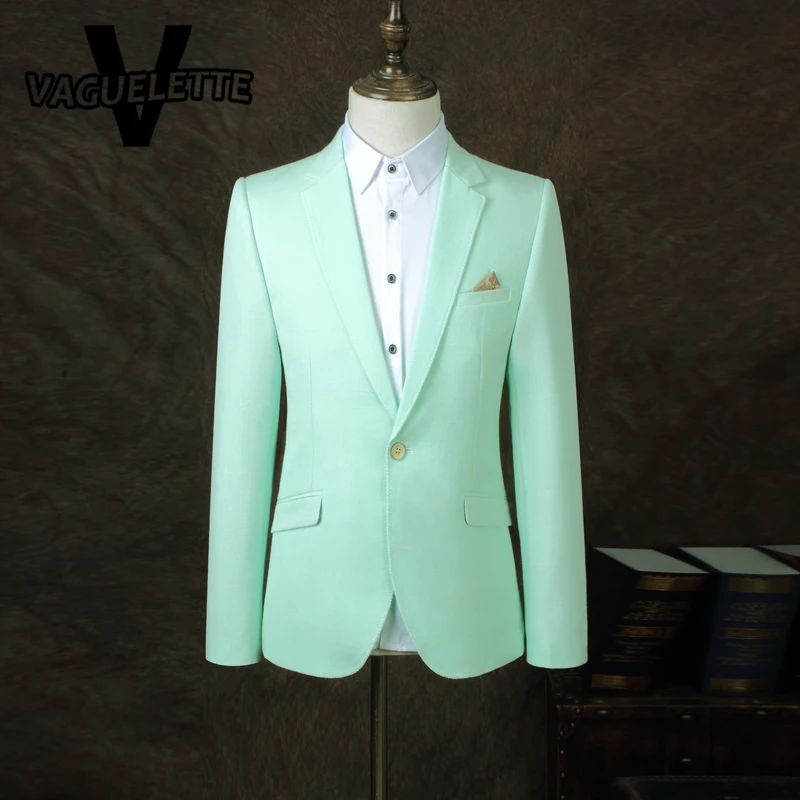 Linen Fashion Suit Jacket Men Slim Fit Cyan Stage Blazers For Singer ...